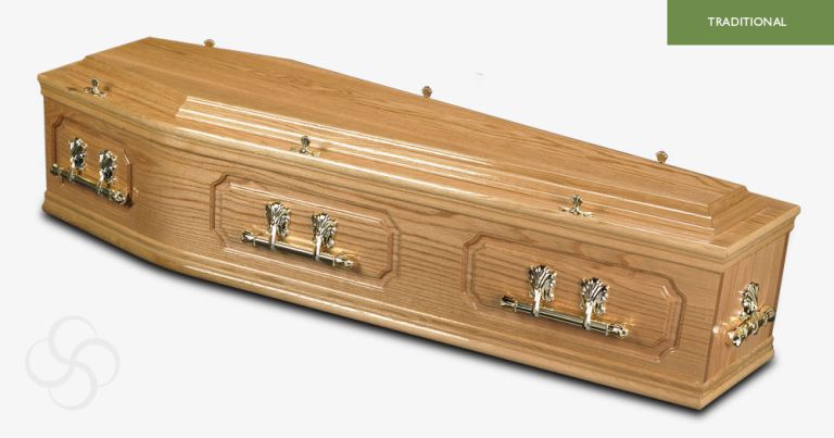 BUCKINGHAM Traditional Coffin Light Solid Oak - Signature Funerals Bury