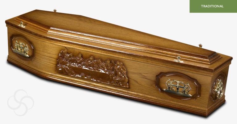 BUCKINGHAM Traditional Coffin Light Solid Oak - Signature Funerals Bury