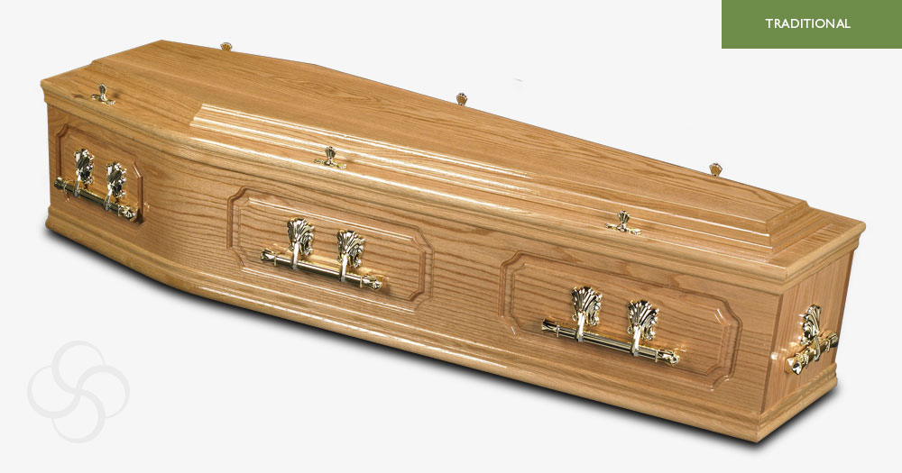 BUCKINGHAM Traditional Coffin Light Solid Oak - Signature Funerals Bury