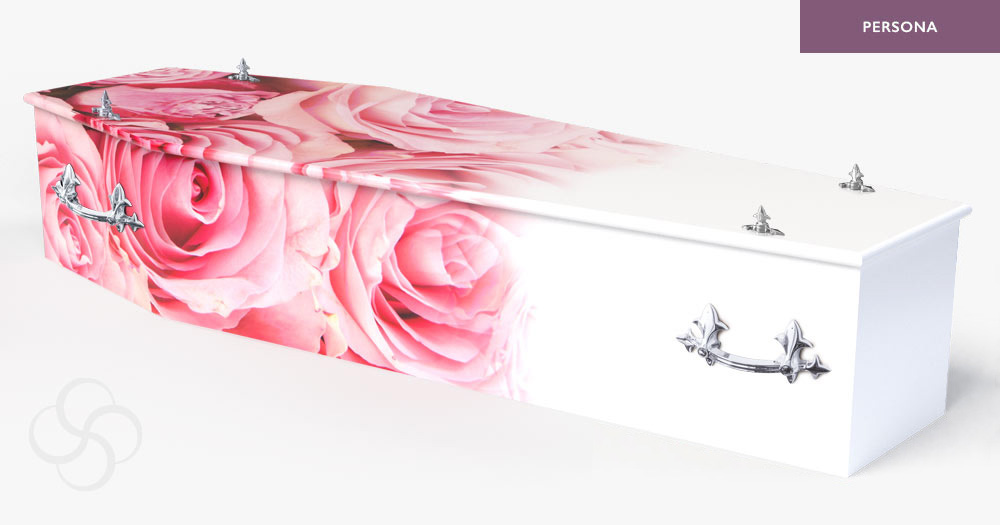 PERSONA Printed Coffin PINK ROSES - Signature Funerals Bury