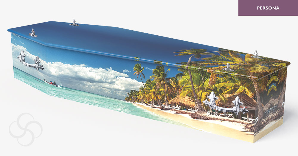 Printed Wooden Coffin With Personalised Vinyl Wrap - Tropical Island ...
